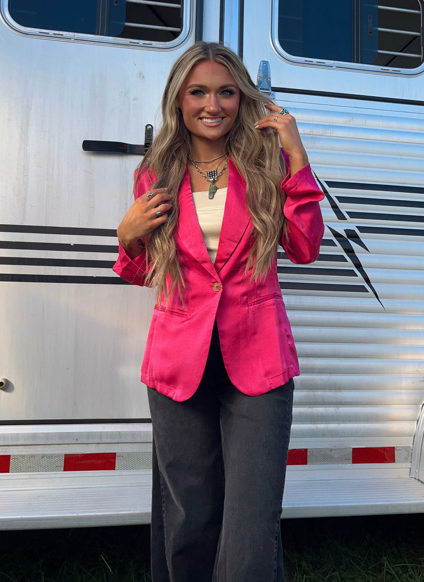 The Shyanne Satin Blazer – Cactus Blu